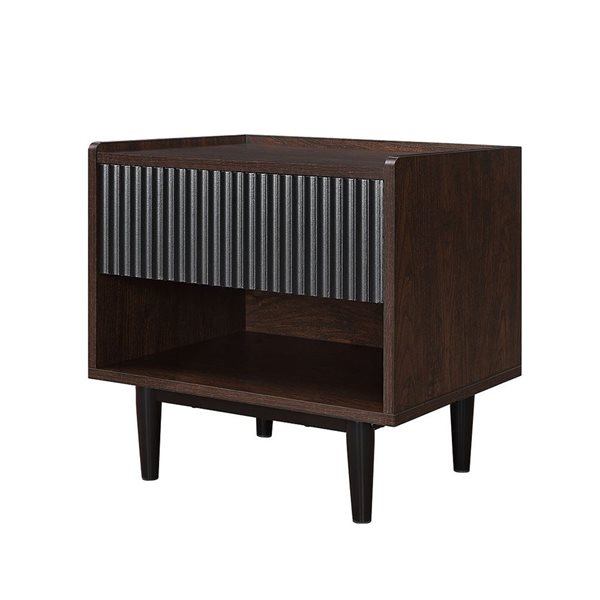 Manhattan Comfort Duane Dark Brown and Black Modern Ribbed Nightstand ...
