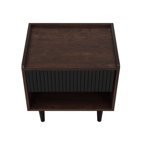 Manhattan Comfort Duane Dark Brown and Black Modern Ribbed Nightstand ...