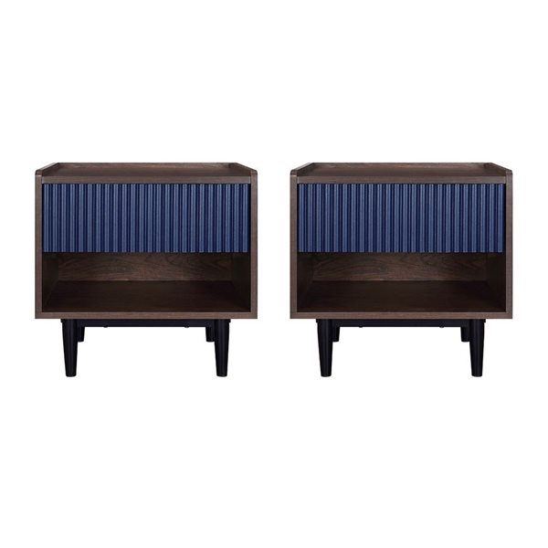 Manhattan Comfort Duane Set of 2 Dark Brown and Navy Blue Modern Ribbed ...