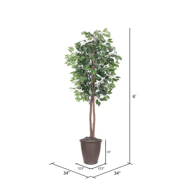 Vickerman 6-ft Artificial Ficus Tree in Brown Round Plastic Container ...