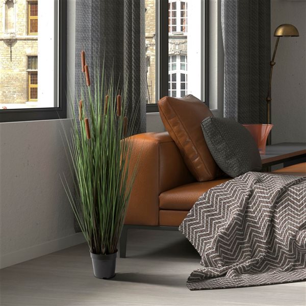 Vickerman 48-in Artificial Potted Green Straight Grass and Cattails ...