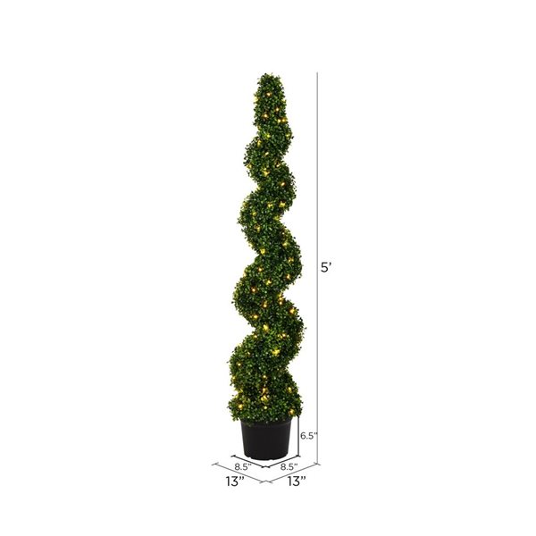 Vickerman 5-ft Artificial Potted Green Boxwood Spiral Tree TP170460LED ...