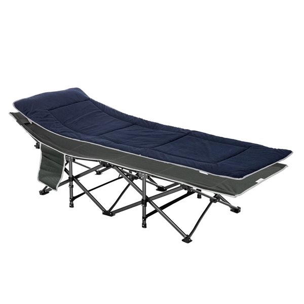 Lit de camping pliable Outsunny avec matelas et oreiller, gris et bleu ...