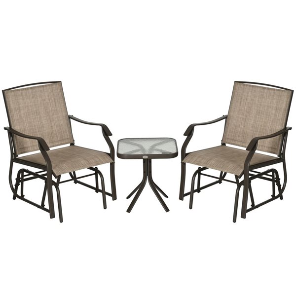 Outsunny 3-Piece Light Brown Patio Rocking Chair Set with Glass Table ...