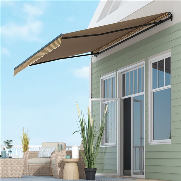 Outsunny 15 x 10-ft Yellow/Grey Polyester Retractable Patio Awning w ...