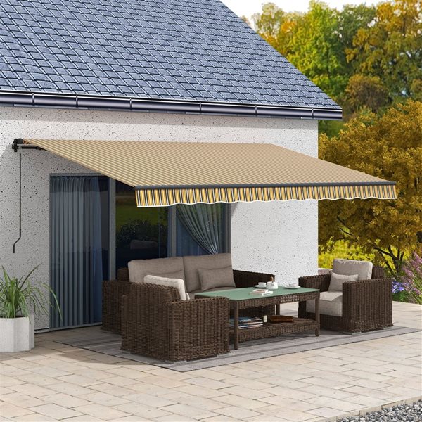 Outsunny 15 x 10-ft Yellow/Grey Polyester Retractable Patio Awning w ...