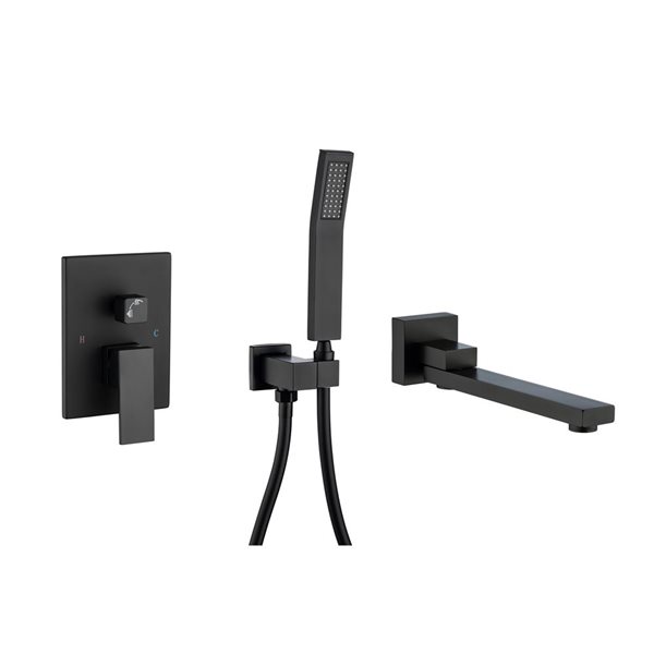 Flynama Matte Black Square Single-Handle Wall Mount Roman Tub Faucet ...