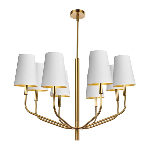 Dainolite Eleanor 36-in dia. 8-Light Aged Brass Transitional Chandelier w/ 8 White/Gold Fabric ...