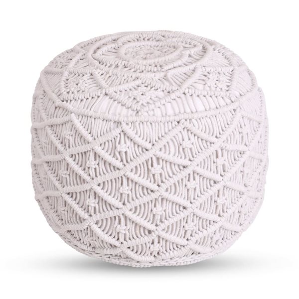 Loft Lyfe Susannah Pouf, Hand Knitted, Cotton Yarn, White LPF413-21WE ...