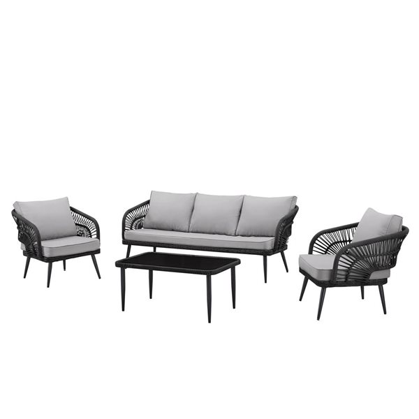 Inspired Home Sylis Outdoor 4pc Seating Group Set: Sofa|Chairs|Table, Black OCS521-41WE-LAC | RONA