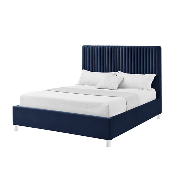 Inspired Home Catelyn Velvet King Platform Bed, Navy BD559-02NYK-LAC | RONA