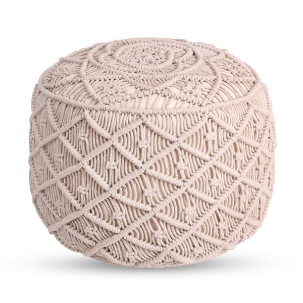 Loft Lyfe Susannah Pouf, Hand Knitted, Cotton Yarn, Ivory LPF413-21IV ...