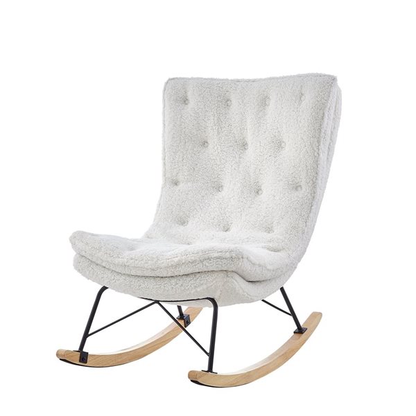 Inspired Home Joseline Rocking Chair Upholstered Sherpa, Cream White ...