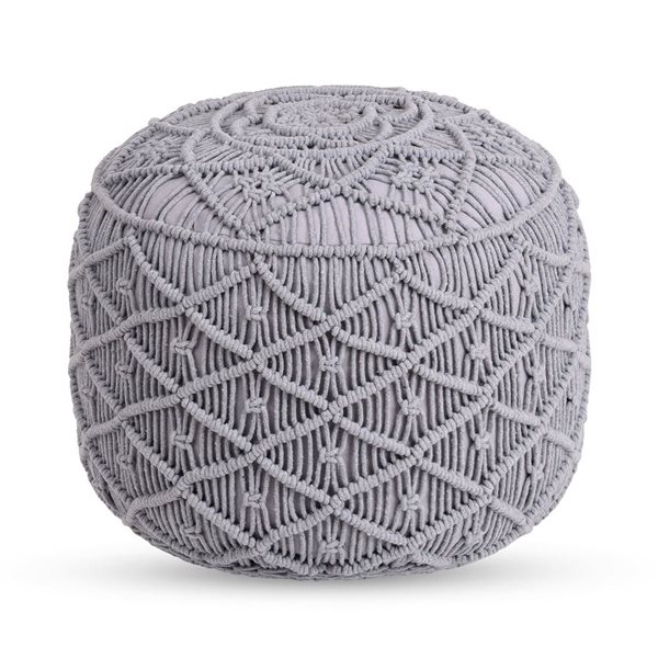 Loft Lyfe Susannah Pouf, Hand Knitted, Cotton Yarn, Light Grey LPF413 ...