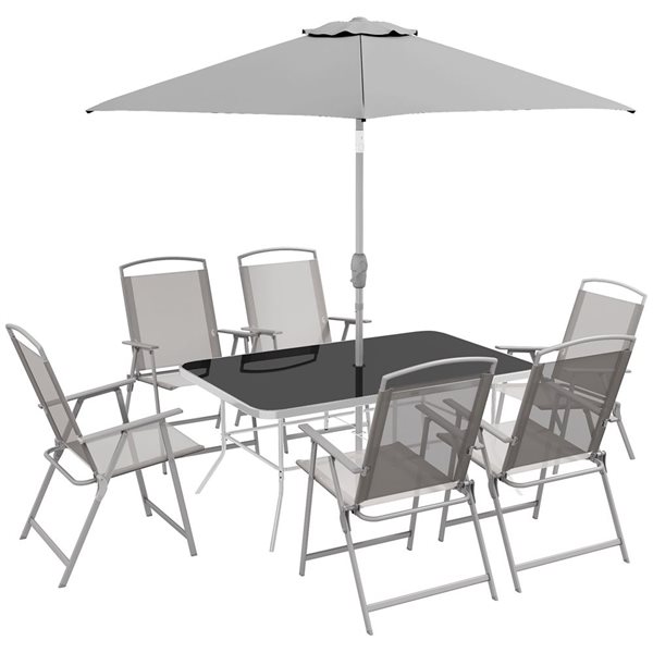 Outsunny 8-Piece Patio Dining Set with Umbrella and 6 Folding Chairs ...
