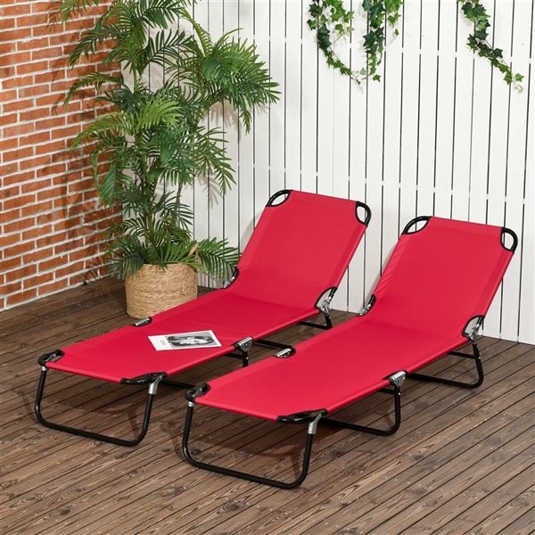 Outsunny Set of 2 Red Folding Outdoor Lounge Chair with Adjustable Backrest 84G 182V00WR RONA