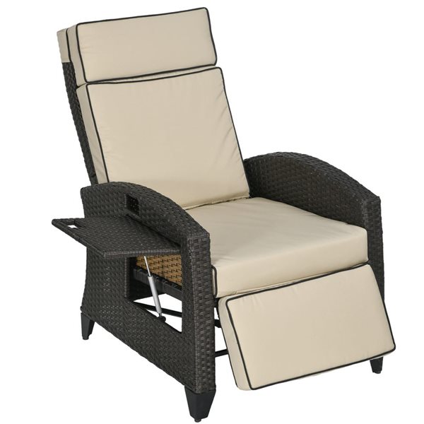 Outsunny Outdoor Khaki Recliner Chair with Adjustable Backrest and ...