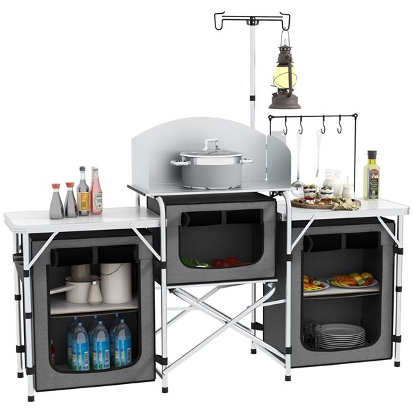 Outsunny Folding Aluminum Portable Camping Kitchen Table A20-381V00GY ...