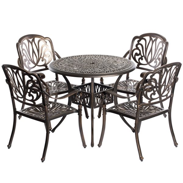 Gardenised Indoor and Outdoor Bronze Dinning Set 4 Chairs with 1 Table ...
