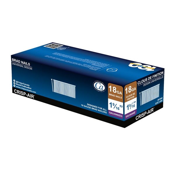 Crisp-Air 18-Gauge 1 9/16-in L Galvanized Steel Smooth Finish Brad Nails - 5000/Pkg 081840 | RONA