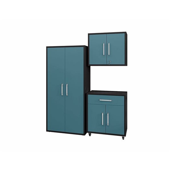Manhattan Comfort Eiffel Matte Black/Aqua Blue Composite Wood 3-Piece ...