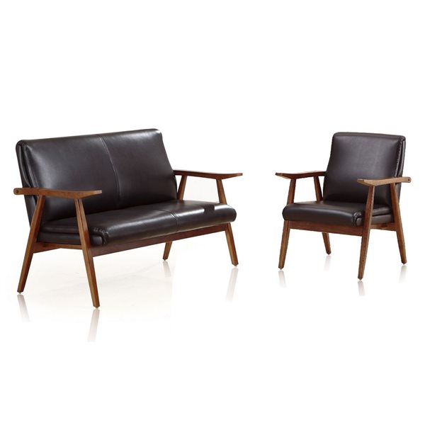 Manhattan Comfort ArchDuke 2-Piece Black Faux Leather/Amber Wood ...