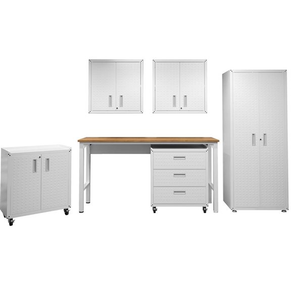 Manhattan Comfort Fortress White Steel 6-Piece Garage Storage System w ...