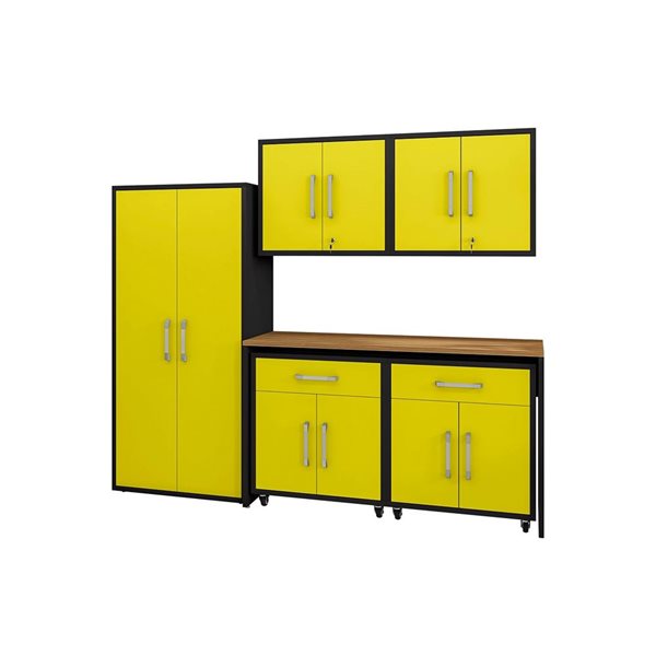 Manhattan Comfort Eiffel Matte Black/Yellow Composite Wood 6-Piece ...