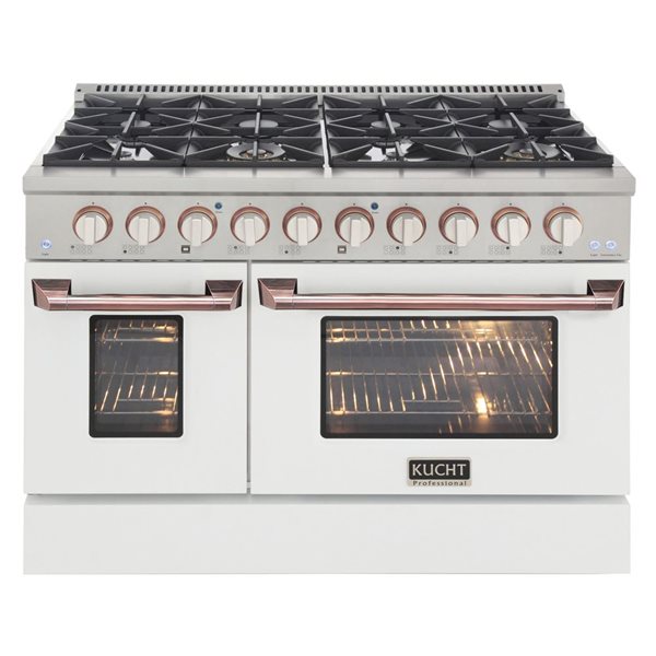 KUCHT 48-in 6.7 ft³ Propane Gas Double Oven Dual Fuel Range with White ...