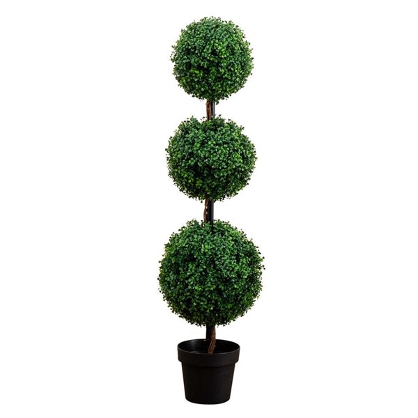 Nearly Natural 4-ft H Green Artificial Triple Ball Boxwood Topiary Tree ...