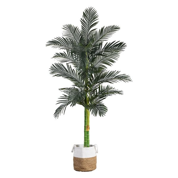 Nearly Natural 8-ft H Green Artificial Golden Cane Palm Tree in Natural ...