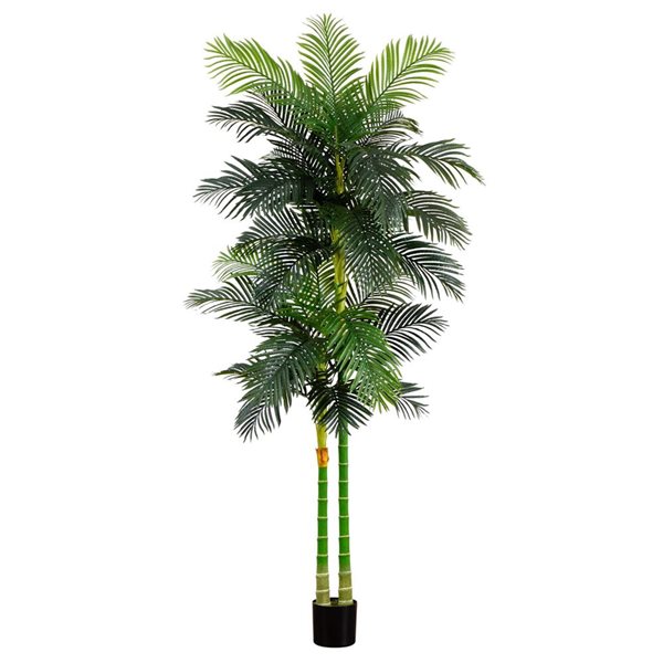 Nearly Natural 9-ft H Green Artificial Double Golden Cane Palm Tree ...