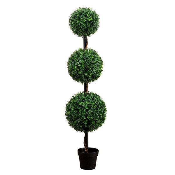 Nearly Natural 5-ft H Green Artificial Triple Ball Boxwood Topiary Tree ...