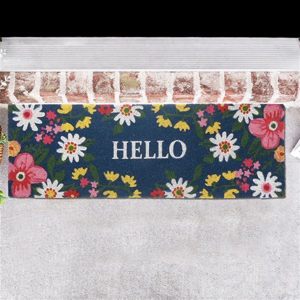 Tapis d'entrée IH Casa Decor en fibre de coco motif floral «Hello» 16 x ...