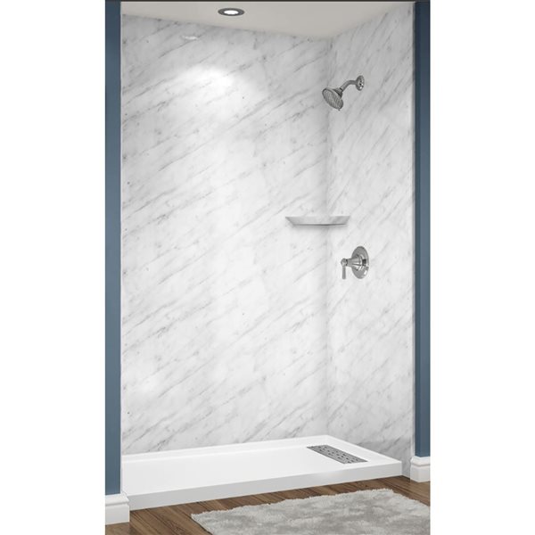 Avora Bath Smooth Matte Carrara Marble Shower System with Moulded ...