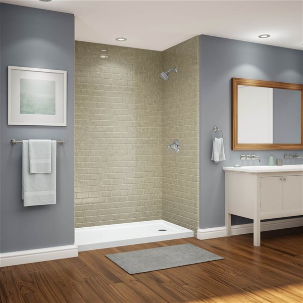 Avora Bath Subway Tile Sandstone Acrylic Alcove Shower Walls 60 W x 36 ...