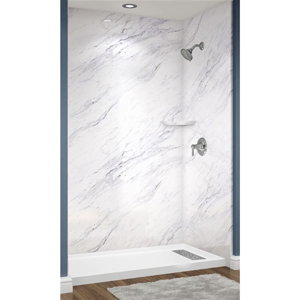 Avora Bath Smooth Matte Calcutta Marble Shower System with Moulded Seat ...