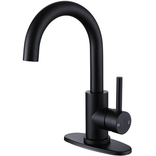 BWE Matte Black Single Hole Single-Handle High Arc Bathroom Faucet with ...