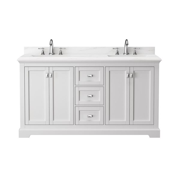 RAINLEX 60-in White Freestanding Double Bathroom Vanity w/ Natural ...