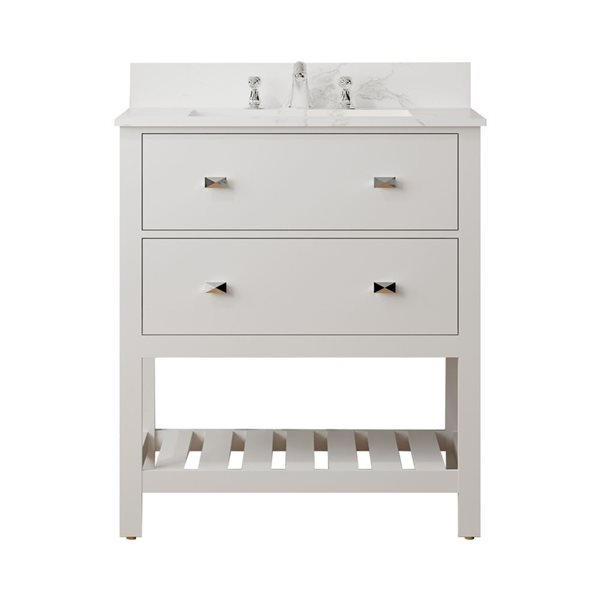 RAINLEX 30-in White Freestanding Single Bathroom Vanity w/ Natural ...