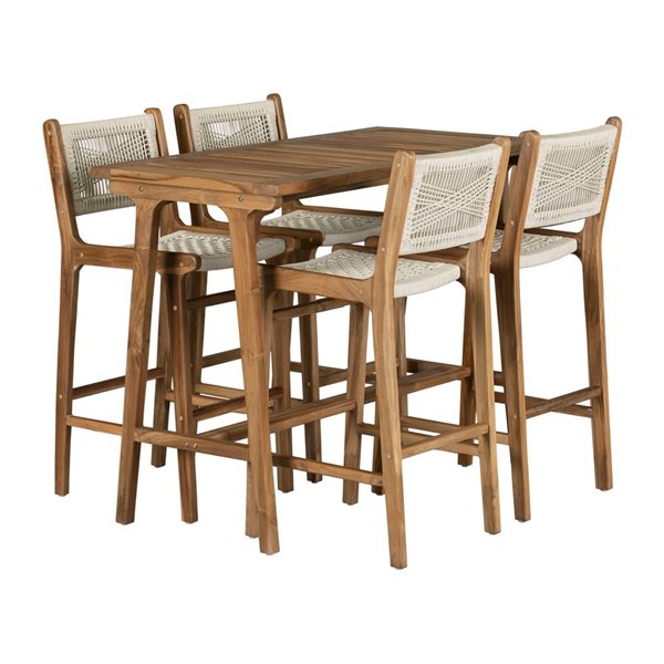 South Shore Agave Cream and Natural Teak 5-Piece Bistro Table and Woven ...