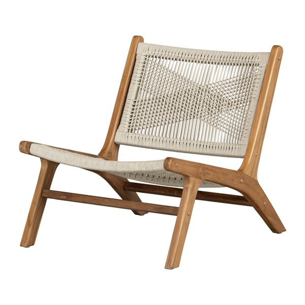 South Shore Agave 24-in W Natural Teak Wood and Cream Woven Rope Lounge ...