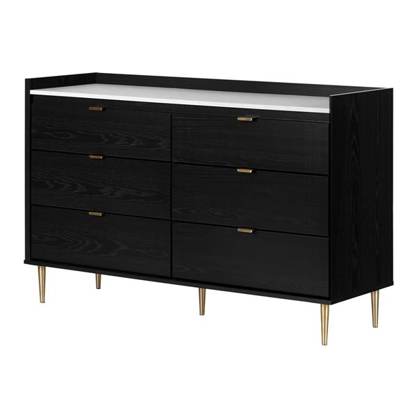 South Shore Hype 57-in W Black Oak and Faux Carrara Marble 6-Drawer ...
