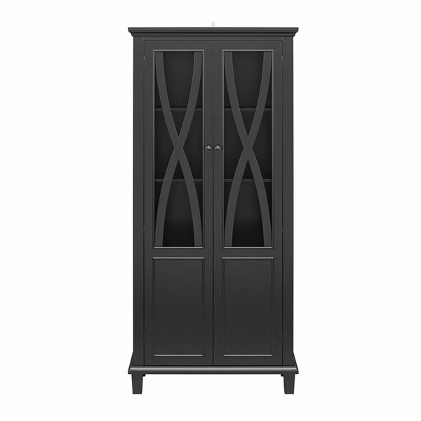 Ameriwood Home Ellington Tall Accent Cabinet with Glass Doors, Black ...