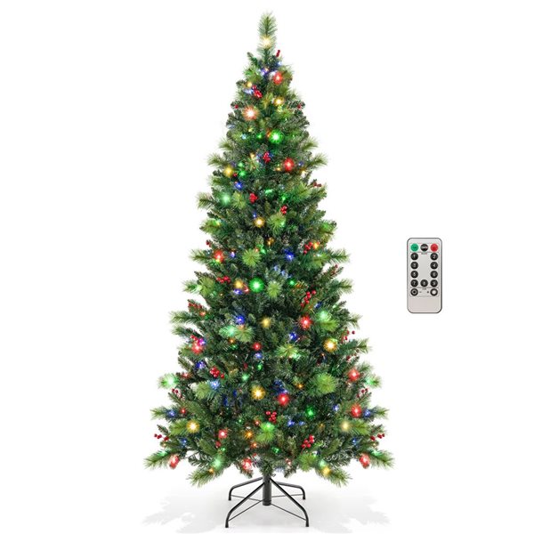 Costway 7-ft 9 Lighting Mode Pre-Lit Artificial Christmas Tree with 400 ...