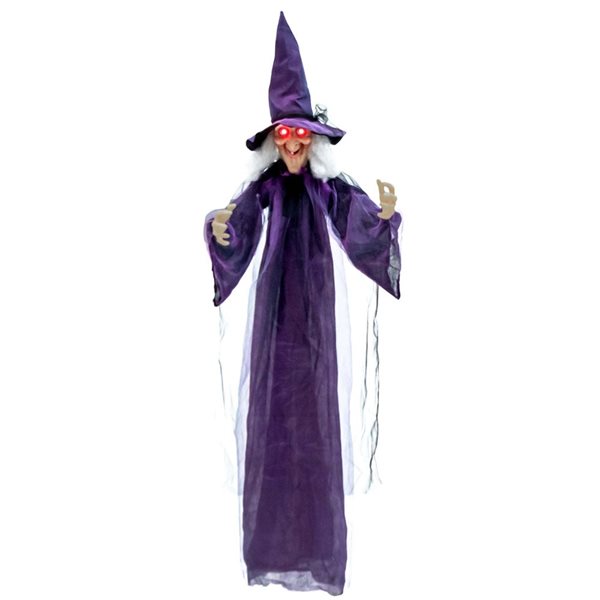 COSTWAY 6-ft Halloween Animatronic Witch Hanging Decoration with Red ...