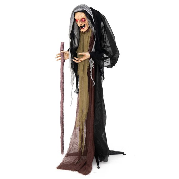 Costway 5-ft Halloween Animated Standing Witch Life Size Decoration ...