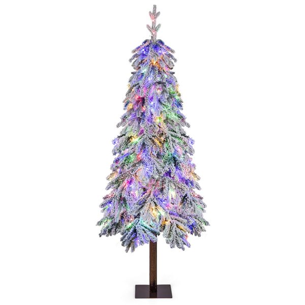 Costway 6-ft Pre-Lit 220 LED Light Hinged Flocked Christmas Tree with ...