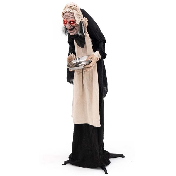 COSTWAY 5.2-ft Halloween Animated Standing Greeter Old Lady with Candy ...