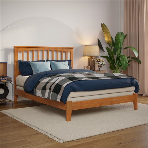 AFI Mission Light Brown Double Bed Frame w/ Charging Station AR873103T ...